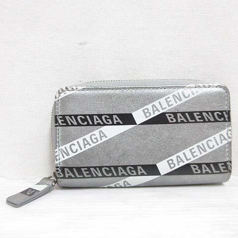 【中古】バレンシアガ BALENCIAGA ケース 小銭入れ ラウンドファスナー メタリック シルバー 551937 ☆AA★