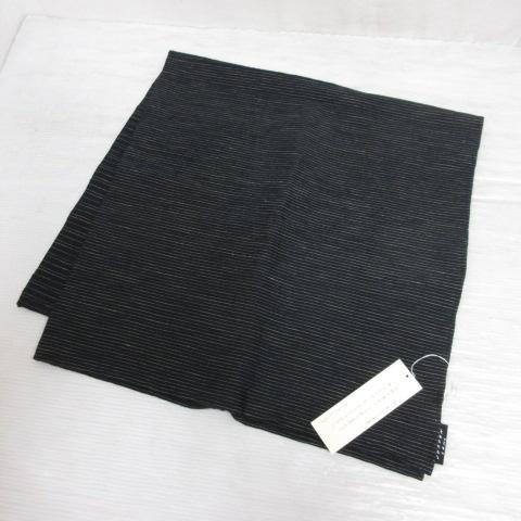 【中古】未使用品 ヨーガンレール コットン リネン スカーフ 73cmx73cm 黒 ストライプ柄 正方形 タグ付き レディース
