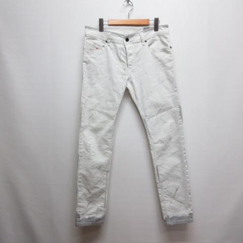 【中古】ディーゼル DIESEL SLEENKER ダメージ加工 スキニー デニム ジーンズ 31 オフホワイト イタリー製 正規品