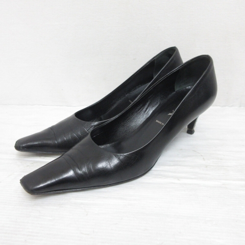 【中古】プラダ PRADA 本革 レザー パンプス シューズ 40 約27cm 黒 ブラック 靴 多きサイズ 箱 保存袋付き ☆AA★