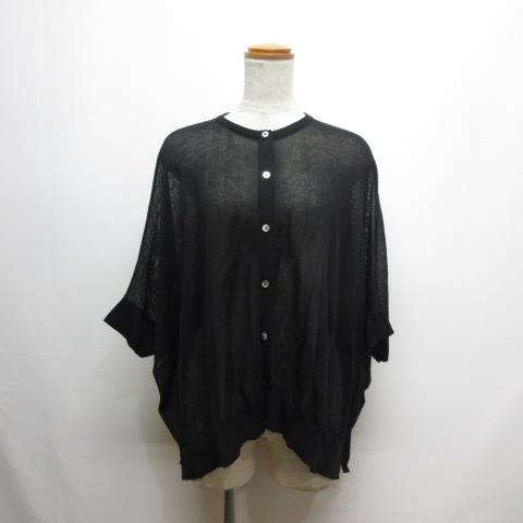 【中古】未使用品 ミズイロインド mizuiro ind ハイゲージ クルーネック ワイド カーディガン 黒 ブラック レディース