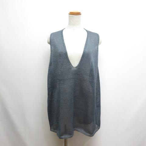 【中古】未使用品 ミズイロインド mizuiro ind ワイド Vネック ベスト グレー 2-220029 メッシュ タグ付き レディース