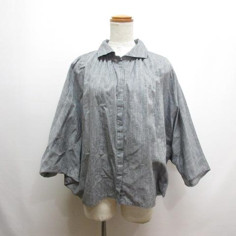 【中古】未使用品 ミズイロインド mizuiro ind 麻リネン混 ドルマン コクーン シャツ グレー タグ付き レディース