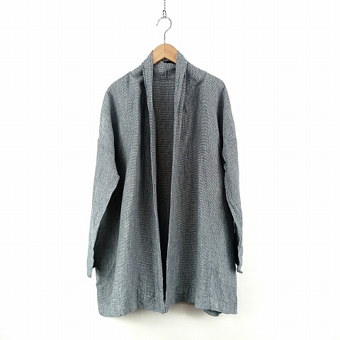 【中古】アーツ&サイエンス リネン ショールカラー ローブ 羽織り 前開き カーディガン 1 紺 ネイビー系 レディース