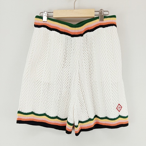 【中古】カサブランカ Casablanca KNIIT Chevron Lace Shorts ニット ショートパンツ L 白 メンズ