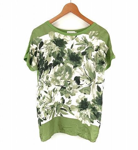 【中古】モンクレール MONCLER シルク ボタニカル柄 カットソー Tシャツ M 緑 グリーン ☆AA★ レディース