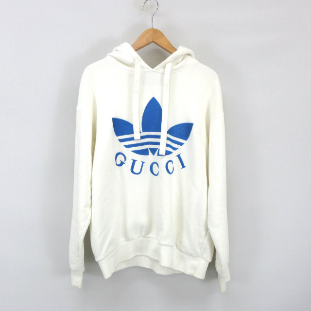 【中古】グッチ GUCCI トレフォイル  フーディ プルオーバー パーカー 702607 XJEDA XS 白 ホワイト ☆AA★ メンズ