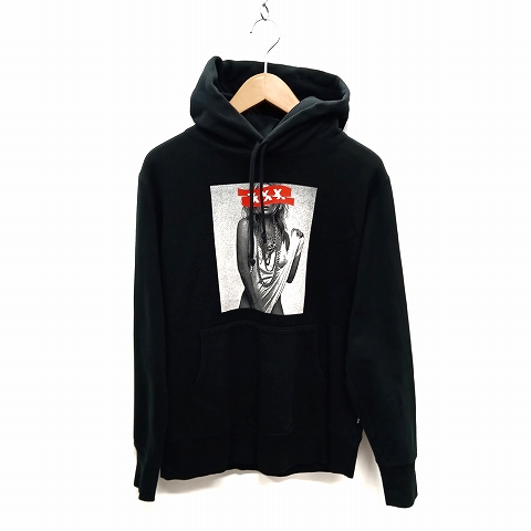 【中古】ゴッドセレクション トリプルエックス フォト プリント プルオーバー パーカー S 黒 ☆AA★ メンズ