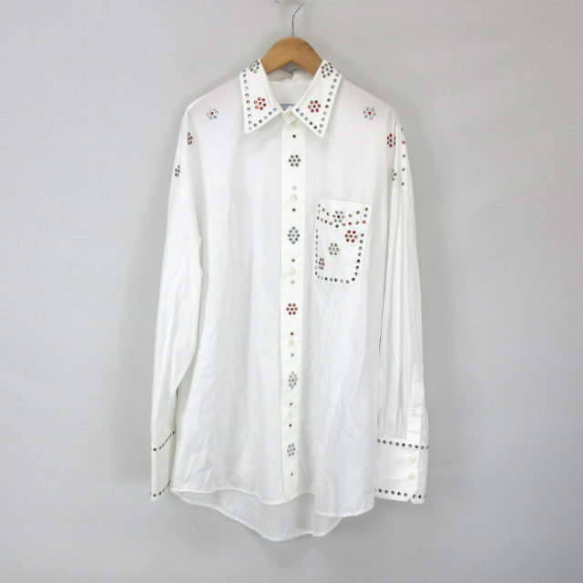 【中古】ブルーマーブル BLUEMARBLE ラインストーン シャツ XL 白 ホワイト ☆AA★ メンズ