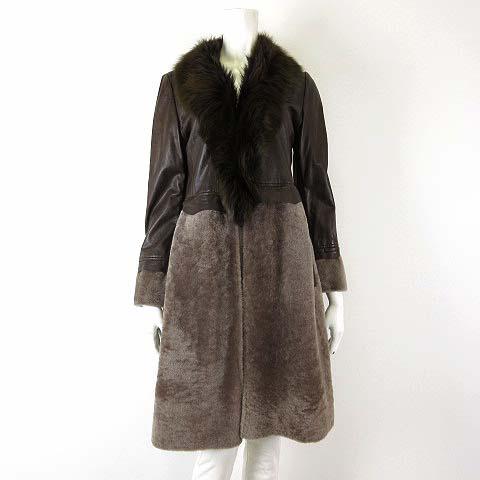 【中古】ノースビーチ NORTH BEACH コート アウター 羊革 ラムスキン 本革 ムートンレザー フォックスファー襟 M