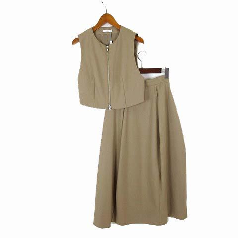 【中古】未使用品 クラネ CLANE 24AW スリーウェイ ジップ セット ワンピース ウール ジレ スカート S 1 ベージュ