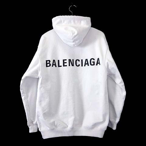 【中古】バレンシアガ BALENCIAGA バックロゴ パーカー フーディ プルオーバー フードパーカ XS 白 ホワイト 正規品