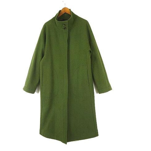 【中古】ケイコキシ コート ウールモッサ ダブルジップ スタンドカラー ロング ラグランスリーブM 2モスグリーン 美品