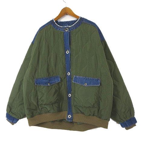 【中古】IRIEY アイリー ジャケット 中綿 キルティング 8オンス デニム ドッキング F カーキ インディゴブルー 美品