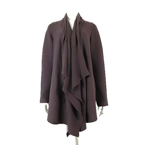 【中古】サルヴァトーレフェラガモ カーディガン トッパー リブニット ウール フリルショールカラー L あずき色 美品