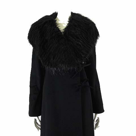 【中古】クロエ CHLOE コート ロングコート マキシ丈 ウール ファー襟 カシュクール M 黒 ブラック