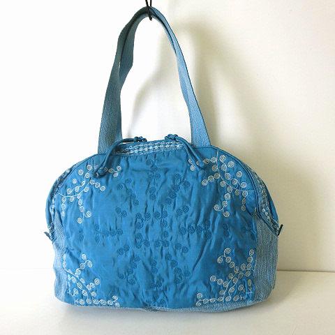 【中古】イッセイミヤケ タマシャ TaMaSHa バッグ ハンドバッグ ビリ ミシンステッチ 刺繍 ナイロン ブルー ホワイト