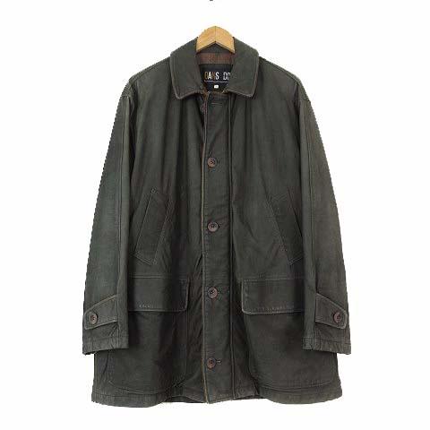 【中古】ダックス DAKS イタリア製 ヴィンテージ レザー コート ジャケット 革ジャン 本革 レザー L 48 オリーブ