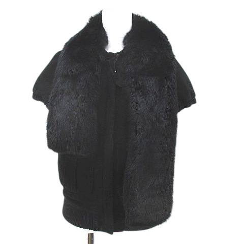 【中古】レッド ヴァレンティノ RED VALENTINO 半袖 ジップアップ レザージャケット 42 黒系 ブラック ファー