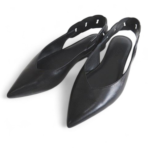 【中古】エルメス HERMES レザー フラットパンプス 38 ブラック ジーナ スリングバック イタリア製 レディース