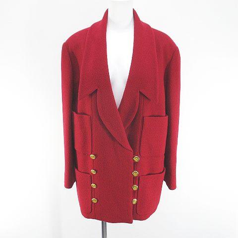 【中古】シャネル CHANEL 28817/804/588 ジャケット ココマーク CCマーク 42 赤系 レッド ボタン ポケット 裏地