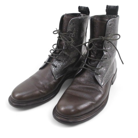 【中古】ブルネロクチネリ BRUNELLO CUCINELLI ショートブーツ レースアップ バイカラー ラメ 37 イタリア製 レディース