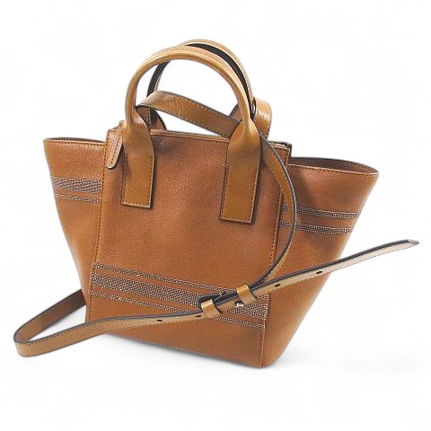 【中古】ブルネロクチネリ BRUNELLO CUCINELLI トートバッグ ハンド ショルダー 2WAY モニーレライン キャメル レザー