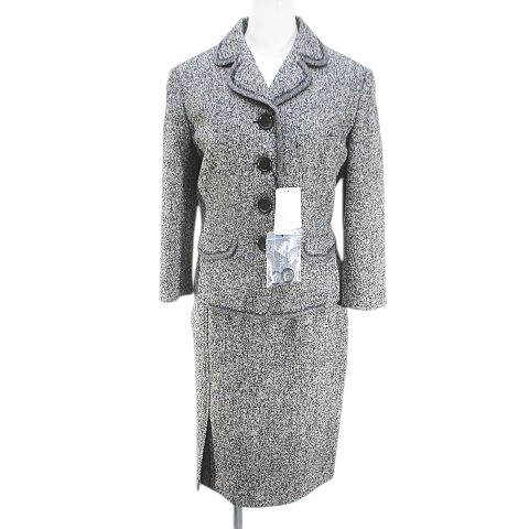 【中古】未使用品 デボラ シニバルディ debora SINIBALDI セットアップ ジャケット 膝丈 タイトスカート 40 グレー 毛