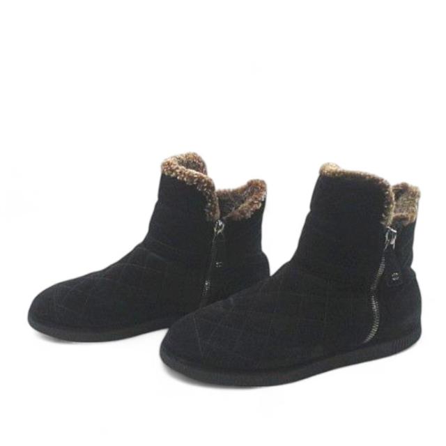 【中古】シャネル CHANEL ショートブーツ キルティング ボア ココマークジップ 37.5 ブラック 黒系 スエード