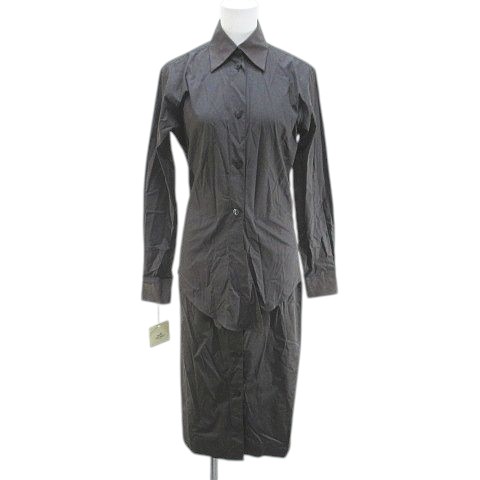 【中古】エルメス HERMES マルジェラ期 長袖 ミモレ丈 シャツワンピース ワンピース ドッキング 34 灰系 グレー