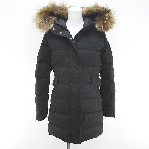 【中古】ピレネックス Pyrenex CFJPN1900004 グルノーブル ラクーンファー ダウンコート 比翼 36 黒系 ブラック