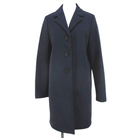 【中古】ハリスワーフロンドン Harris Wharf London チェスターコート ミドル 40 ネイビー 無地 ボタン フリース裏地