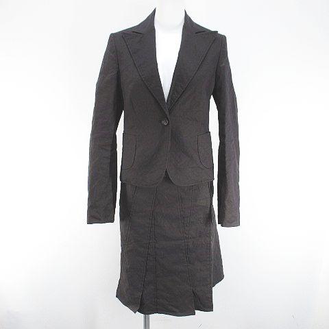 【中古】未使用品 チヴィディーニ CIVIDINI セットアップ ジャケット 膝丈 フレアスカート スカート シルク 40 38 茶