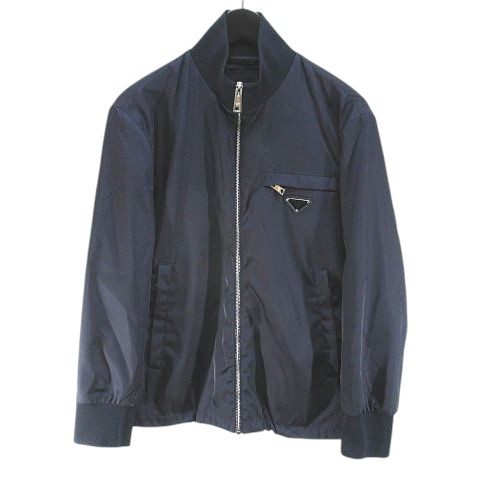 【中古】プラダ PRADA SGB346 2019 ジャケット 44 紺系 ネイビー 三角プレート ジップアップ ポケット 裏地 ブルゾン
