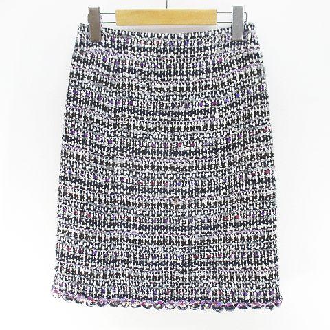 【中古】シャネル CHANEL 07C P30118V20179 M4896 膝丈 台形スカート ツイード CCマーク ココマーク 絹 34 黒 毛