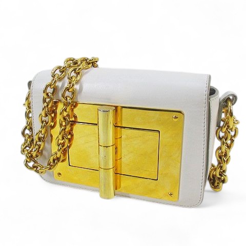 【中古】トムフォード TOM FORD NEW NATALIA MINI WITH CHAIN ナタリア ショルダーバッグ ゴールド金具 ホワイト