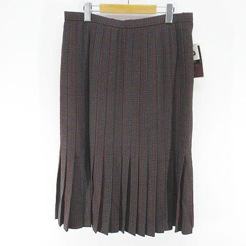 【中古】未使用品 アーダモア Ada More チェック柄 ミモレ丈 プリーツスカート スカート 80〜84 茶系 ブラウン 毛