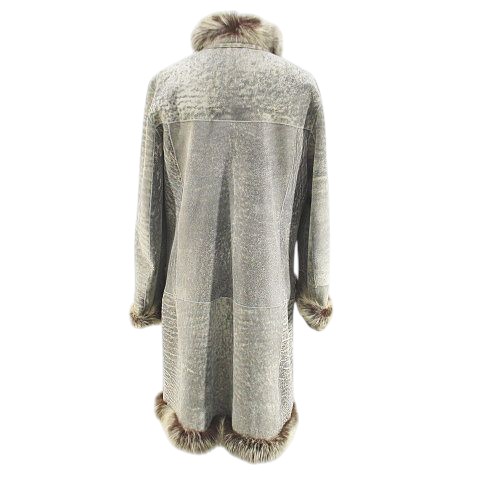 【中古】R&L ROSENBERG&LENHART ムートンコート ロング丈 ブルーフォックスファー 毛皮 36 灰系 グレー ポケット レディース 中古】R&L ROSENBERG&LENHART ムートンコート ロング丈 ブルー