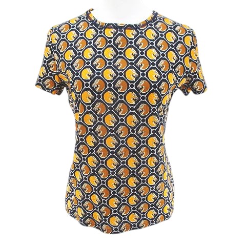 【中古】エルメス HERMES ホースヘッド 馬柄 半袖 Tシャツ カットソー 36 オレンジ系 フランス製 総柄 レディース