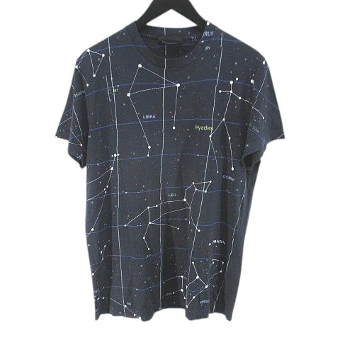 【中古】プラダ PRADA 星座 星柄 天体柄 半袖 Tシャツ カットソー S 紺系 ネイビー イタリア製  メンズ