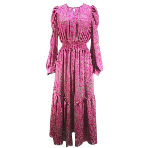 【中古】コルコバード 長袖 ワンピース ロング マキシ丈 36 ピンク ペイズリー柄 フローラル プリント パフスリーブ