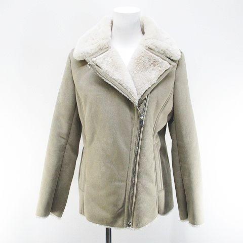 【中古】ローレンラルフローレン LAUREN RALPH LAUREN ジャケット ミディアム丈 ムートン調 XS グレー ジップアップ