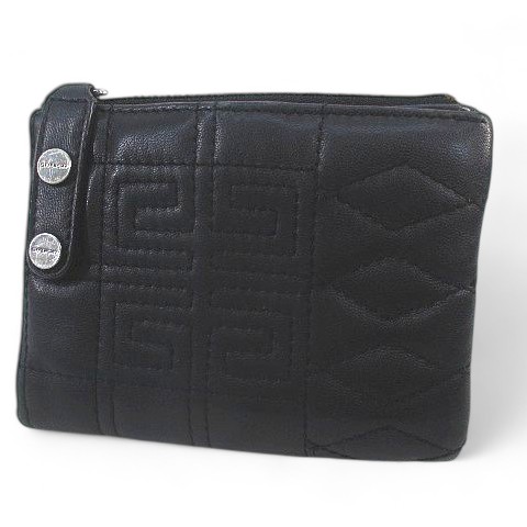 【中古】ジバンシィ GIVENCHY 2つ折り財布 ステッチ ブラック 黒系 レザー レディース