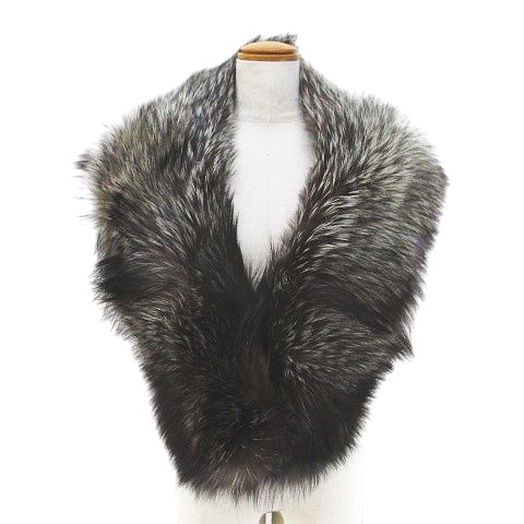 【中古】ティペット マフラー フォックスファー 毛皮 茶系 ブラウン ホック 裏地 レディース