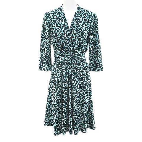 【中古】ケイミー Kay me 七分袖 膝丈 フレアワンピース ワンピース 9 グリーン 日本製 ストレッチ 総柄 レディース