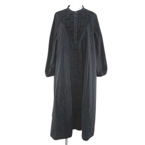 【中古】トレフル trefle 230220ｍ 長袖 ミモレ丈 ノーカラーシャツワンピース フレアワンピース ワンピース 比翼 F