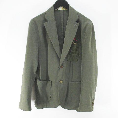 【中古】ボブ BOB テーラード ジャケット 背抜き 48 緑系 グリーン イタリア製 裏地 無地 メンズ