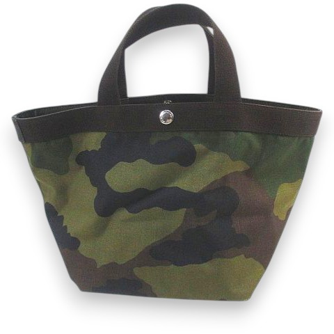 【中古】エルベシャプリエ Herve Chapelier 船型 トートバッグ 迷彩 カモ カーキ系 フランス製 レディース