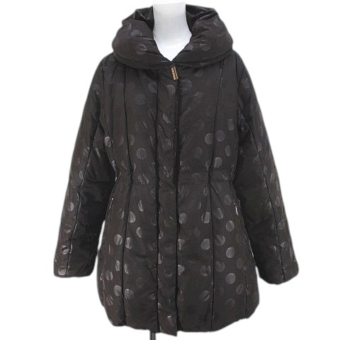 【中古】バルマン BALMAIN ドット柄 ダウンコート ミドル丈 L ダークブラウン ショールカラー ジップアップ ボタン