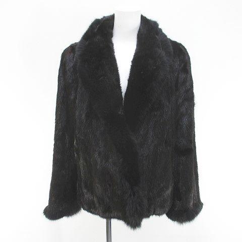【中古】ルピアンファー LUPIAN FUR 毛皮コート ジャケット ミンクファー 11 黒系 ブラック ホック 裏地 レディース
